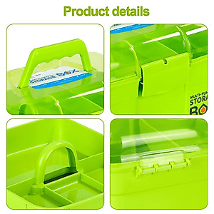 2 Packs 11” Plastic Storage Box Tool Box Sewing Box Organizer with Removable Tray, Multipurpose Portable Handled Storage Case for Art Craft and Cosmetic (Green) 