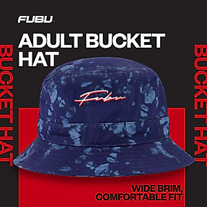 FUBU Bucket Hat, Tie Dye Cotton Twill Packable Travel Cap with Vintage Logo, Navy, One Size