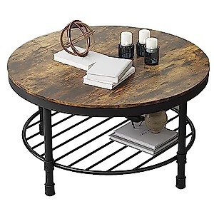 CADMIC 31.5" Round Industrial Coffee Table for Living Room