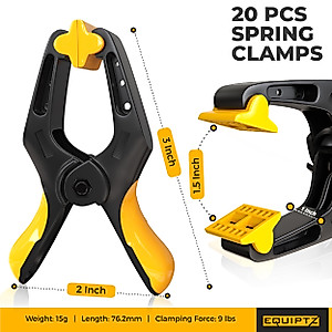 EQUIPTZ Small Spring Clamps 3 inch - 20 Pack Clamps for Backdrop Stand, Tarps, Crafts & Pool Cover with 1.5 Inch Mouth Opening - Mini Clamps for Photography Studio with Non-Detachable Jaw Pads