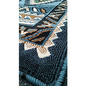 Kingdom Southwest Native American Area Rug Blue Green Design #D143 (3ft.X4ft7in.)