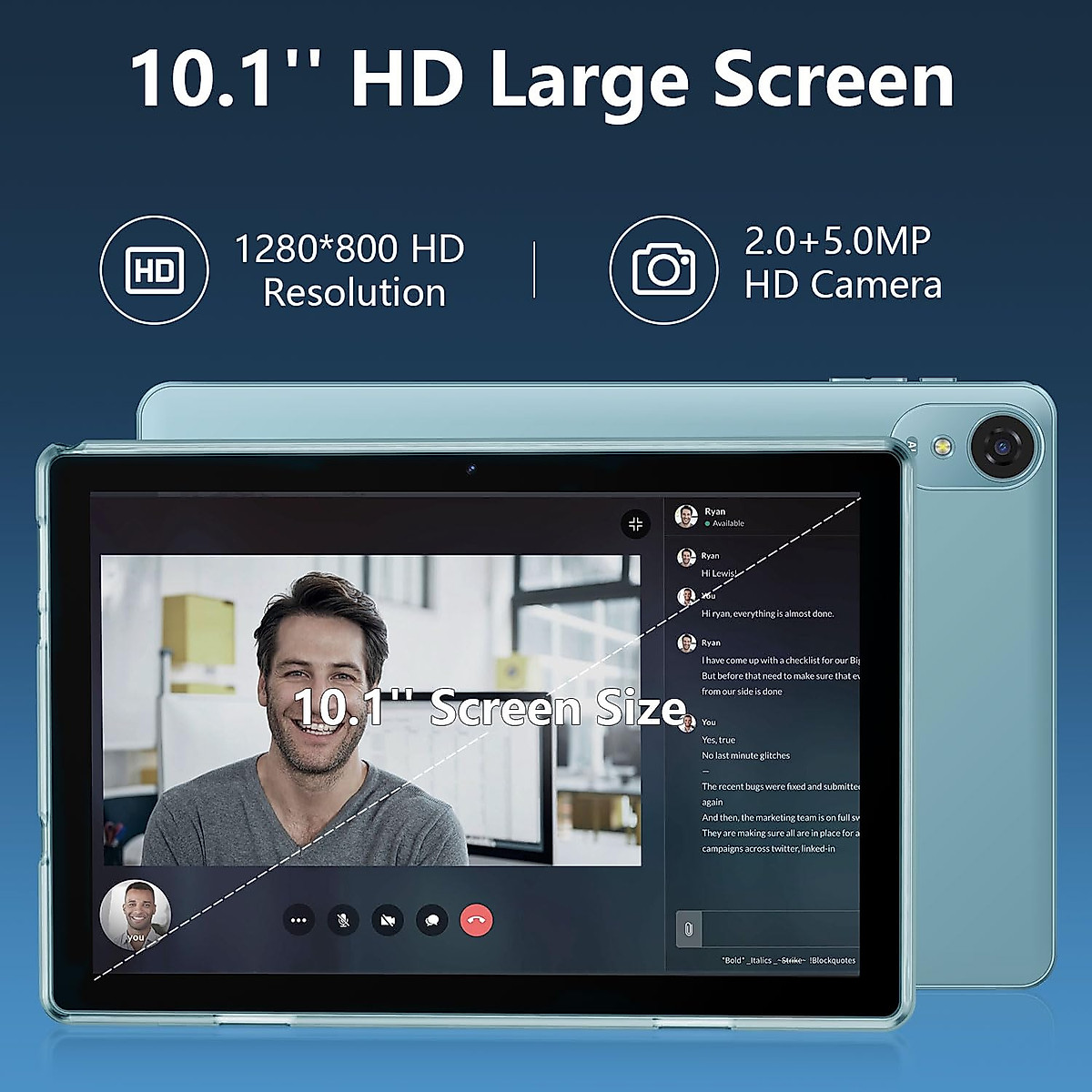 ECOPAD 2023 Android Tablet with Keyboard, Android 13 Tablet 8GB RAM 128GB ROM 1TB Expandable,10" Inch IPS 1280 * 800 Android Tablet with 2.4GHZ WiFi,BT 5.0 (Blue)