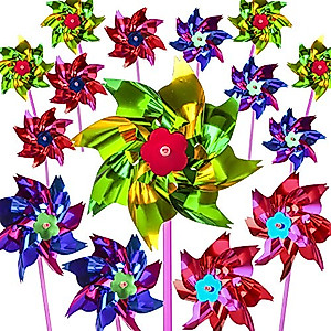PROLOSO 24 Pack Plastic Pinwheels for Kids Party Favors DIY Lawn Windmill Set Pinwheels for Yard and Garden