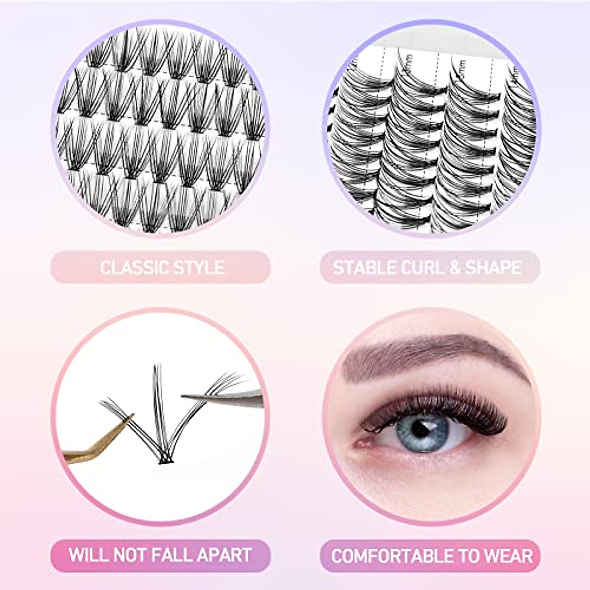 ETVITE Cluster Lashes 10D 20D Individual Lashes Lash Extension Clusters Soft Natural Look Handmade Volume Eyelash Clusters Home False Lashes (20D 10-14mm）