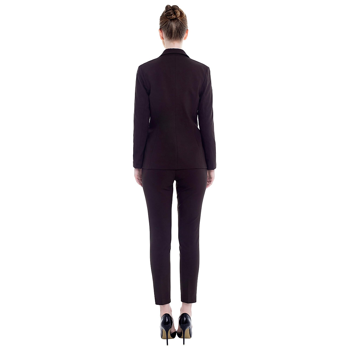 Marycrafts Women's Business Blazer Pant Suit Set for Work 12 Black Brown