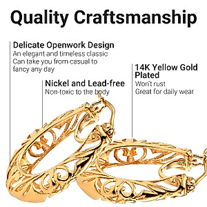 Shop LC Filigree Hoop Earrings - 18K Yellow Gold Plated Hoops - Openwork Basket Hoop Earring for Women Jewelry Birthday Gifts for Women