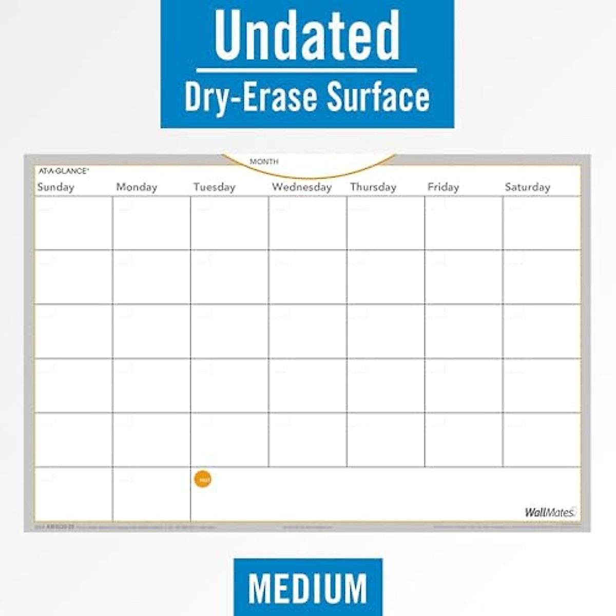 AT-A-GLANCE AW402028 WallMates Self-Adhesive Dry Erase Monthly Planning Surface, 18 x 12