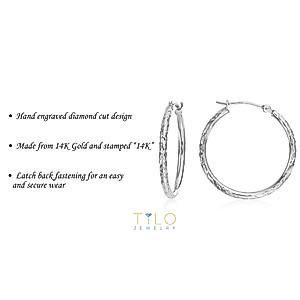 14k Gold X-pattern Diamond-cut Round Hoop Earrings, 1'' Diameter…
