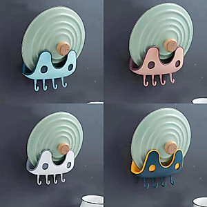 SOLBUM Pot Lid Organiser Pot lid organiser on the wall Wall Mounted Pot Lid Holders with Adjustable Hooks for Kitchen Wall Mount,Pot Lid Rack Rest Stand (White)