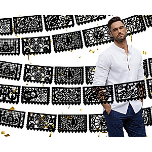 5 Pack Cinco de Mayo Party Decorations, Papel Picado Banner 60 ft Long, Fiesta Black tissue PAPER garland, Mexican Decorations, Weddings, Quinceaneras, Birthdays, Fiesta party supplies, WS250