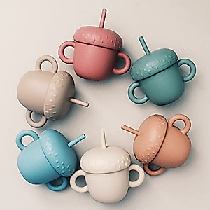 KOZE Toddler Baby Silicone Sippy Cup w Straw | Training Cup, Unbreakable 100% Silicone, Dishwasher Safe, BPA Free, 6 oz, Baby 6+ months Transition | 2-in-1 Acorn BONUS Snack Top!