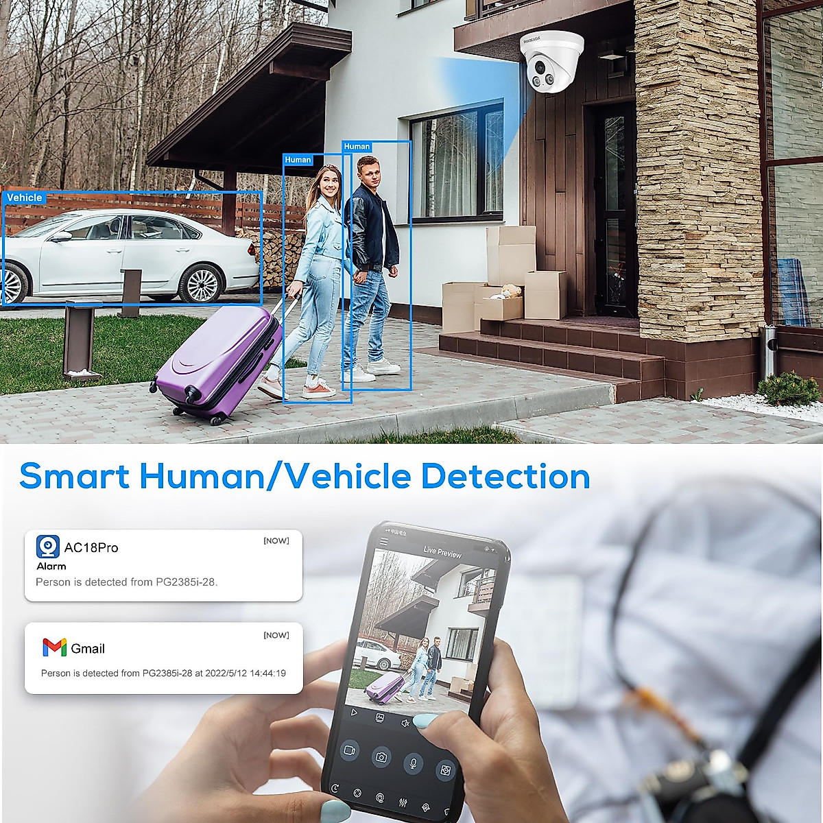 PANOEAGLE 4K PoE Security Camera, Compatible for Hikvision Outdoor 8MP Turret IP Camera with Human/Vehicle Detection,Built-in Mic,2.8mm Lens Wide Angle,98ft EXIR Night Vision, IP67 Waterproof(PG2385I)