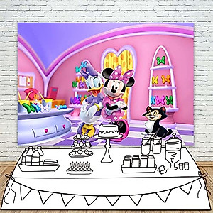 Moonlight Studio Minnie Mouse and Daisy Bowtique Backdrop 7x5 Happy Birthday Minnie Mouse and Daisy Duck Background for Girls 2nd Birthday Vinyl Minnie Mouse Bowtique Birthday Party Supplies