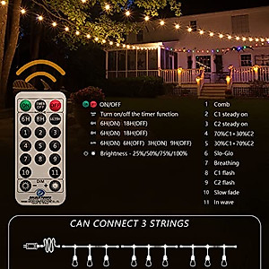 Voolex Outdoor String Lights, 2 Color Changing 52FT S14 Patio Lights Weatherproof, 15PCS Connectable Edison Bulbs, 11 Control Modes Hanging Lights