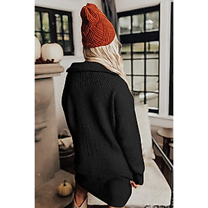 HOTOUCH Women Causal Long Sleeve V Neck Knit Sweater Dresses 1/4 Zip Pullover Sweater Dress Loose Jumper Sweaters (Black S)