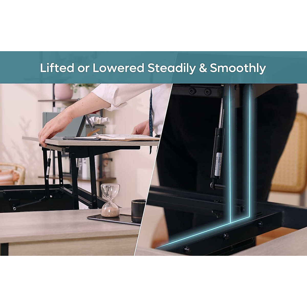 Bestier Lift Top L Shaped Desk with File Drawer, 55'' x 55'' Office Desk with Reversible Storage Drawers and Computer Monitor Stand (Retro Grey Oak Light)