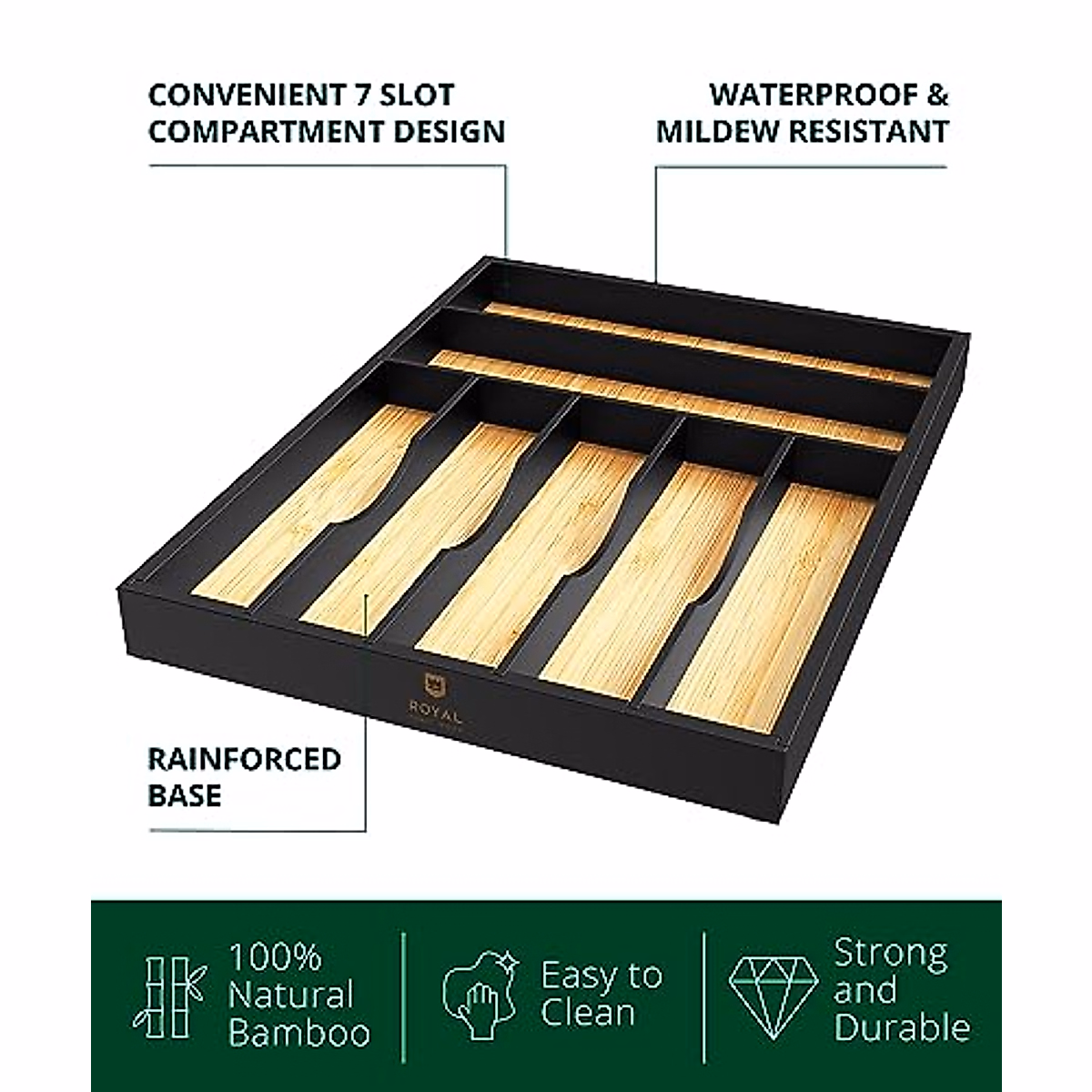 ROYAL CRAFT WOOD Premium Bamboo Kitchen Utensil Rack: Elegant Organizer and Spacious Utensil Holder for Streamlined Kitchen Storage