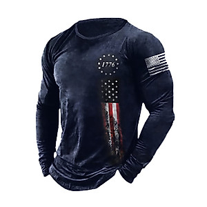 HARGLESMAN Men's Long Sleeve Tactical Patriotic T Shirt Tops Loose Fitting 1776 Flag Printed Sports Apparel Casual Tees for Tennis Paintball Activewear Clothes Navyblue XL