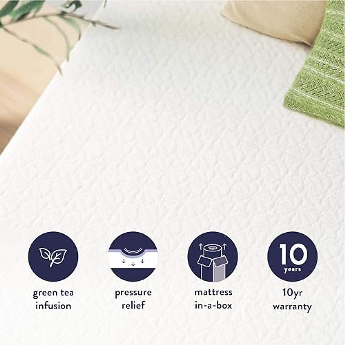 Best Price Mattress 14" Signature Green Tea Memory Foam Mattress, Queen, White