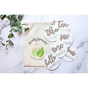 Wooden 3D Monthly Milestone Discs for Baby Photos (20 pcs Set), First Year Monthly Milestone Marker, Includes 1-5 Years, White Stained