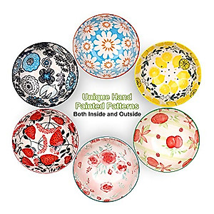 DeeCoo Porcelain Bowls Set (18-Ounce, 6-Piece) - for Cereal, Soup, Salad, Pasta, Fruit, Ice Cream Bowls Service - Microwave and Dishwasher Safe, Assorted Designs