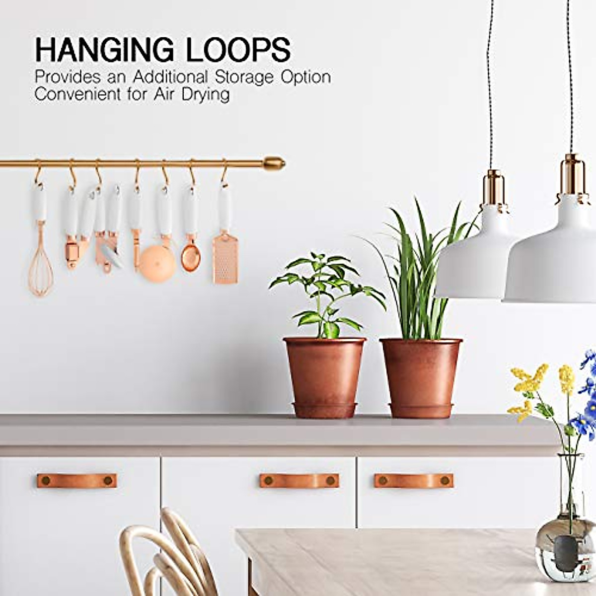 COOK With COLOR 7 Pc Kitchen Gadget Set Copper Coated Stainless Steel Utensils with Soft Touch White Handles