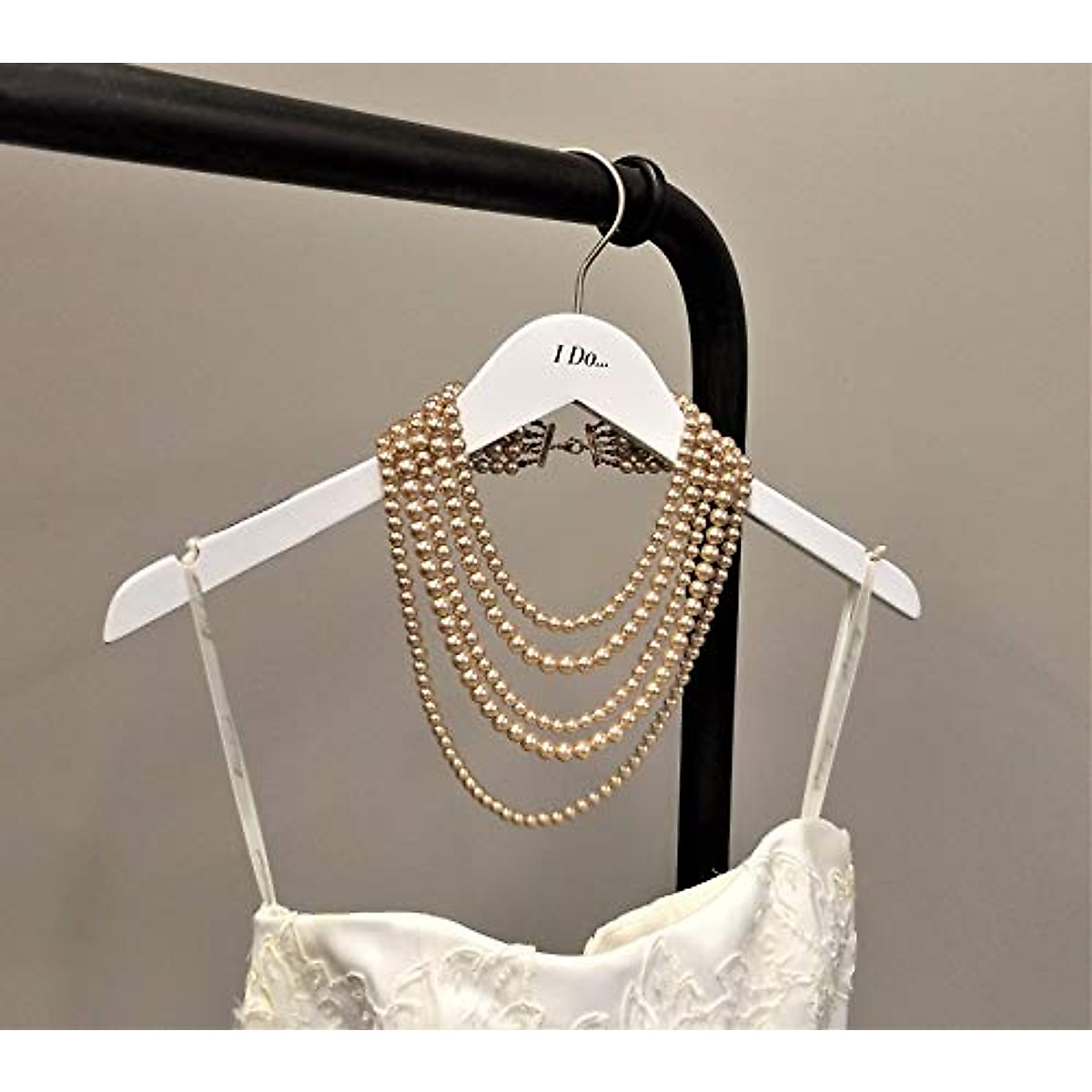 NAHANCO IDO20117 Bridal Hanger Set, White Wooden Hangers Imprinted with I Do and I Do Too, 17” (2 Piece Set)