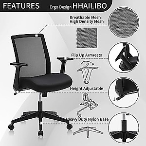 H HAILIBO Office Chair, Mesh Back Desk Chair, Flip-up Arms, Ergonomic, Black
