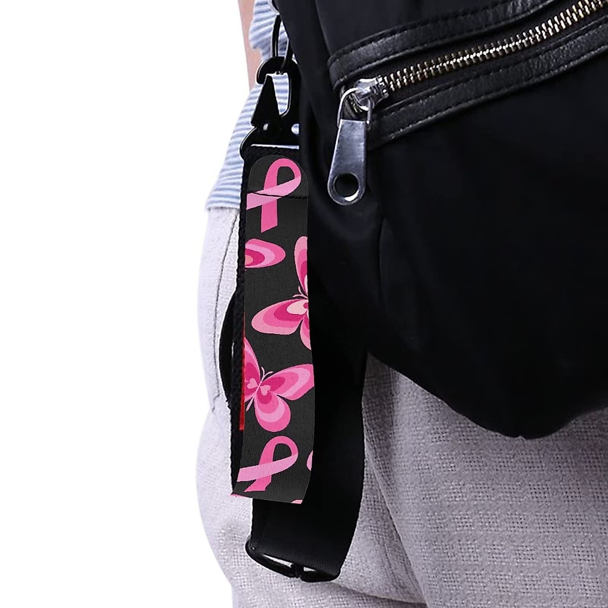 INSTANTARTS Auto Keychain Lanyard Wristlet Strap Breast Cancer Awareness Hand Wrist Landyard Key Chain with Metal Ring for Car Keys, Camera, Cell Phone, Backpack