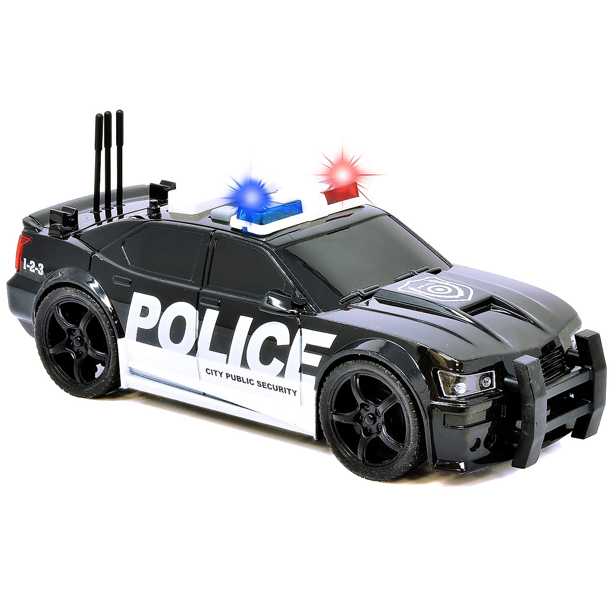 Number 1 In Service Friction Powered Police Car Toy Rescue Vehicle with Lights and Siren Sounds for Boys Toddlers and Kids, Pull Back 1:20 Diecast Vehicle Car