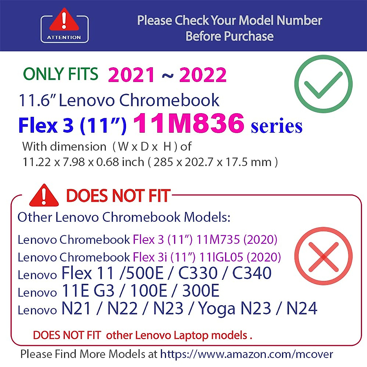 mCover Case Compatible for 2021~2022 11.6" Lenovo IdeaPad Flex 3 (11") 11M836 2 in 1 Chromebook Laptop ONLY (NOT Fitting Any Other Lenovo Models) - Purple