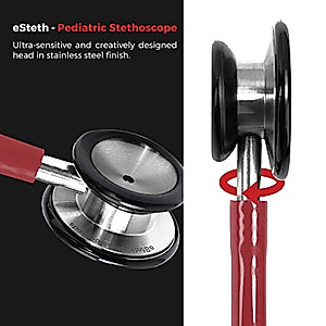 eSteth Pediatric Stethoscope - Ultra Sensitive Dual-Head Chest Piece for Monitoring Amplified Heart, Lung Sounds - Flexible Stethoscope Tubing - Extra Ear Tips & Non-Chill Ring - 32" Long, Cherry Red