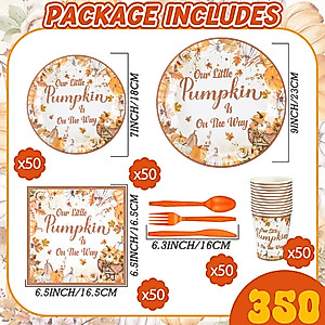 Skybooly 350 Pcs Pumpkin Baby Shower Party Decorations Supplies Fall Theme Party Tableware Set Our Little Pumpkin Is on the Way Party Dessert Plates Napkins Forks for 50 Guests Baby Shower Party