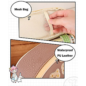 AONUOWE Kawaii Pencil Case with Sticker Cute Bear Pink Pencil Cases Large Pencil Pouch Kawaii Stationery Supplies (Boba Bear)