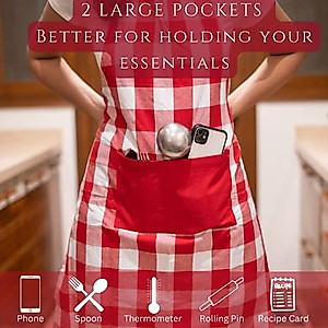 WHITEWRAP Bib Apron with 2 pockets | 2-Pack | 35”x28” with Adjustable Neck | Red and White Checked | Unisex Apron Long Ties | Commercial Apron for Cooking, Chef and Restaurant| Kitchen BBQ Painting