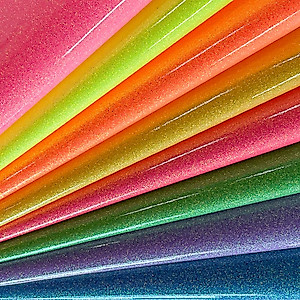 ONEART | 8 Pieces Bright Color Sparkle Glitter Faux Leather Sheets, 8"×12" Smooth Solid Synthetic Vinyl Fabric for Hair Clips Bows Earrings DIY Crafts