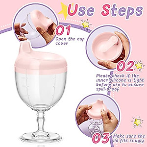 2 Pcs Baby Wine Sippy Cup Plastic Goblet Cup No Spill Wine Glass Sippy Cup Baby Goblet Cup Baby Sippy Cup Wine Glass Beverage Mug Milk Bottle with Lid for Kids on Birthday Party (Pink, Purple)