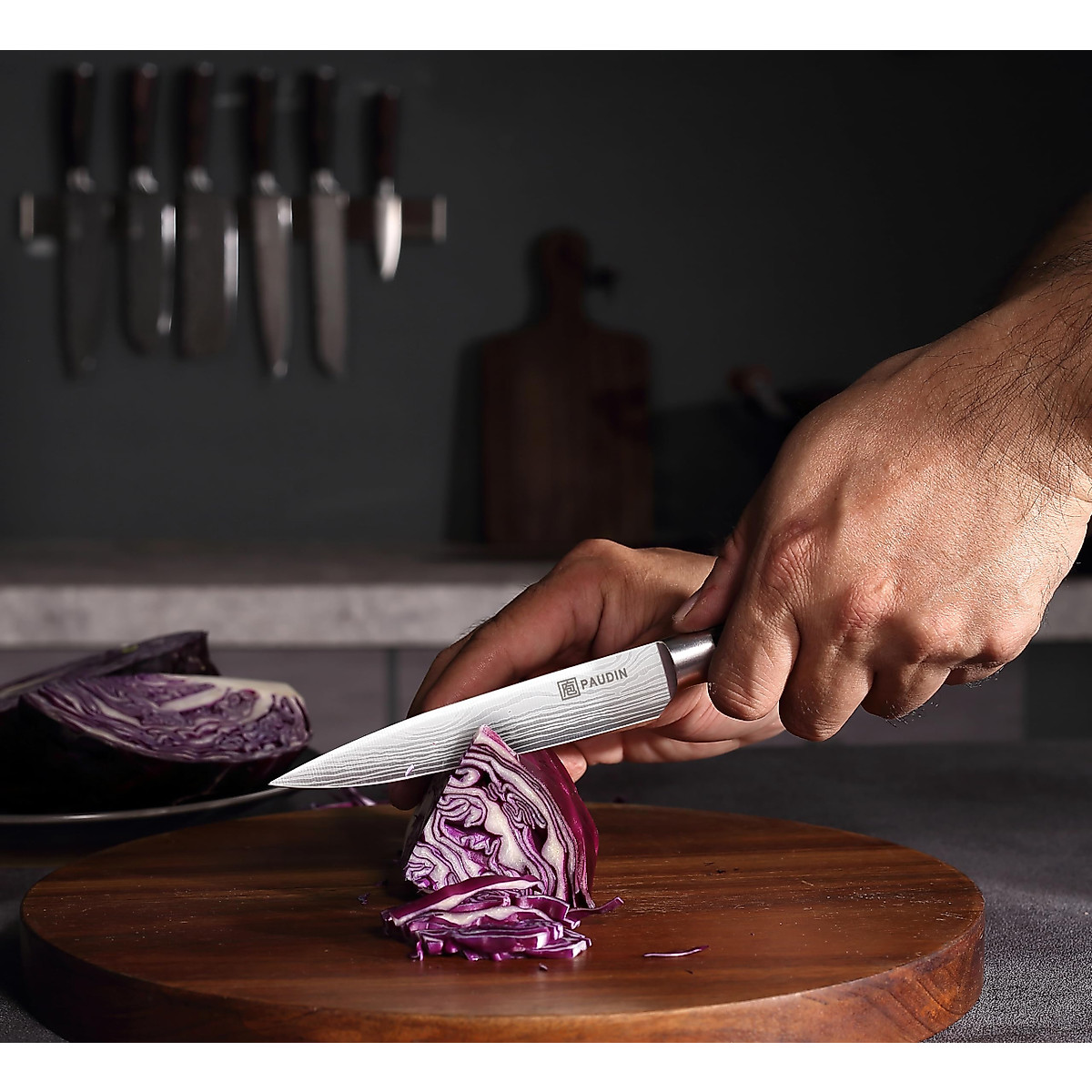 PAUDIN Utility Knife, 5 Inch Chef Knife, Ultra Sharp High Carbon Stainless Steel Paring Knife, Multipurpose Kitchen Knife for Fruit and Vegetable Cutting with Wooden Handle, Premium Gift Box