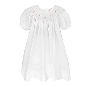 Petit Ami Baby Girls Daygown with Heart Smocking and Pearls (White, 24 Month)