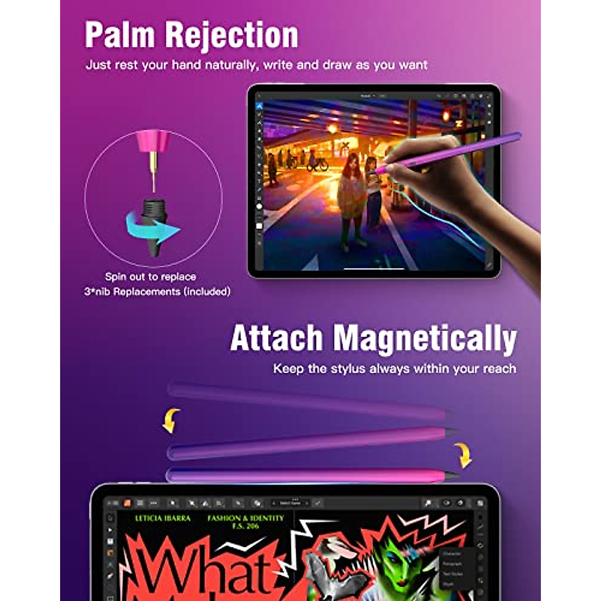 TiMOVO Stylus Pen for iPad Pencil Palm Rejection Tilt High Precision Apple Pencil for iPad 10/9/8/7/6th Generation, iPad Pro 13/12.9/11",iPad Air 11&13" (M2) 2024/6/5/4/3th,Mini 6/5, Gradient Purple