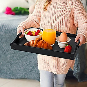 Mayyol Breakfast Bed Tray for Eating - Height Adjustable Raised Food Table - Bamboo Serving Tray on Lap Sofa - Portable Snack Platter with Folding Legs Ideal for Bedroom, Picnic - Black