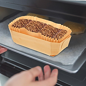 Luxshiny 5Pcs Wooden Baking Molds, Disposable Loaf Pans with Paper Liners Grease Proof Wood Containers Food Baking Pan For Banana Bread Meatloaf