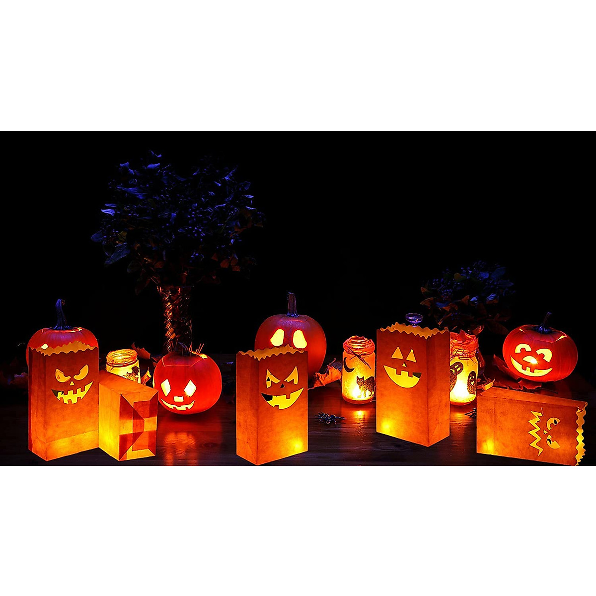Stmarry 50 Pieces Halloween Luminary Bags, Flame Resistant Candle Bags, Jack-o'-Lantern Tea Light Candle Holders for Halloween Party Decorations