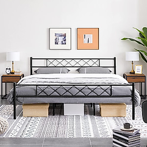 Yaheetech Metal Platform King Bed Frame Mattress Foundation with Headboard and Footboard No Box Spring Needed Under Bed Storage Steel Slats Black