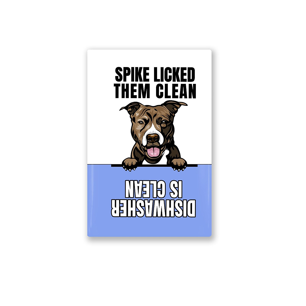 Peeking Brown and White Pitbull Personalized Dog Licked Them Clean Dishwasher Magnet