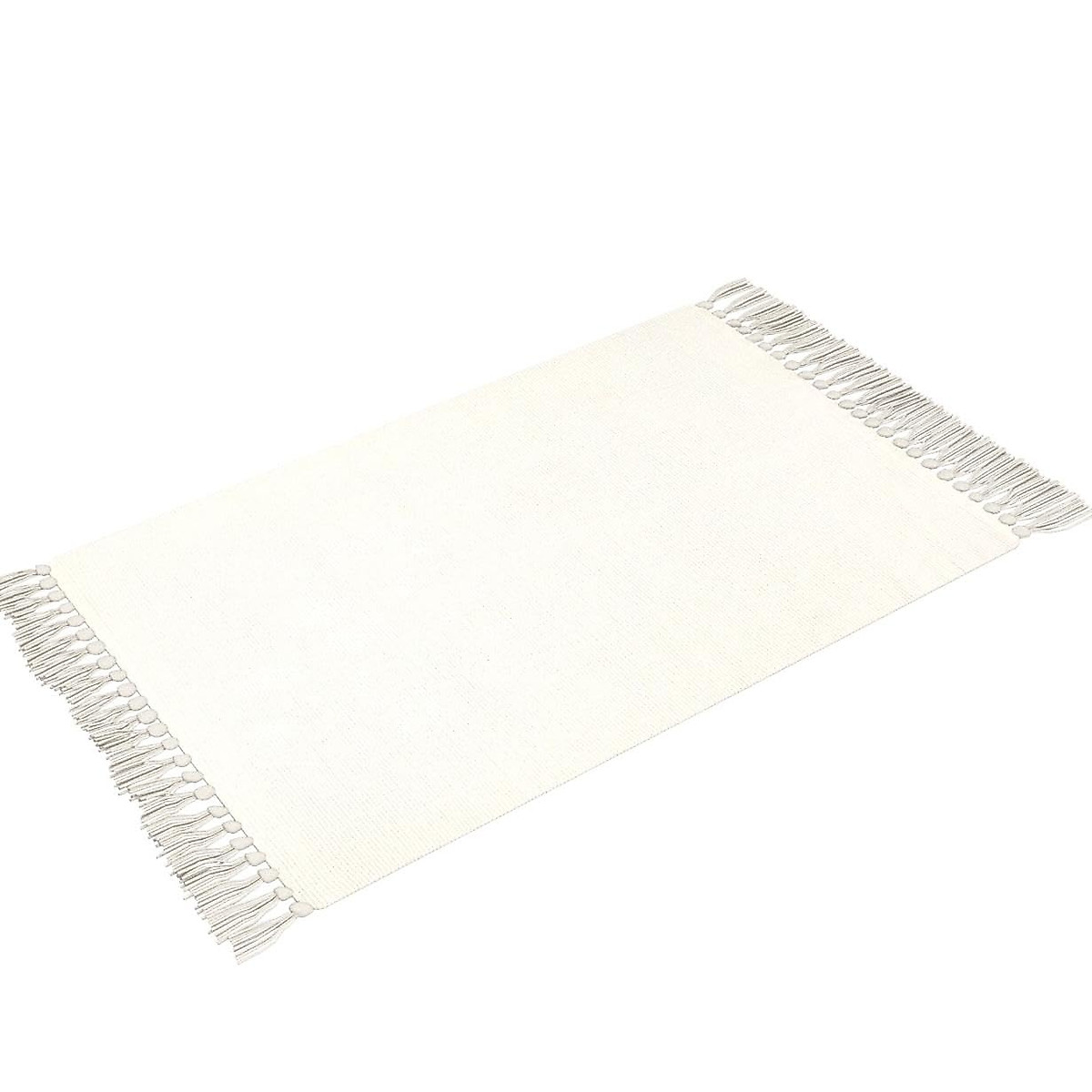 Seavish Boho Bathroom Rug with Tassel 2x3 Beige Washable Kitchen Rug, Small Cotton Woven Entryway Rug Reversible Low Profile Door Mat Modern Farmhouse Carpet Rug for Bedroom Laundry Room Dorm