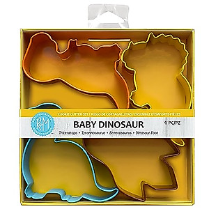 R&M International Baby Dinosaur Cookie Cutters, Brontosaurus, Triceratops, T-Rex, and Footprint, 4-Piece Set