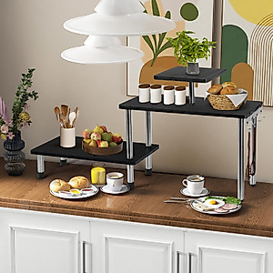 3 Tier Kitchen Countertop Organizer Corner Shelf Rotating Spice Rack with Hooks Space Saving Cosmetic Stand Display Rack Shelf Cabinet Corner Rack Plant Shelf for Bathroom Office(Black Bamboo)