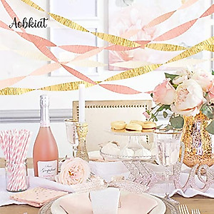 AOBKIAT Wedding Party Decorations, 8 Rolls Pink Gold Crepe Paper Streamers for Wedding, Bachelorette, Birthday, Baby Bridal Shower, Valentines Day Party Backdrop Decorations, 82ft Long