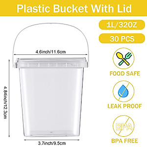 Huwena 30 Pcs 32 oz Deli Containers with Lids and Handles Square Plastic Food Storage Containers Clear Space Saver Restaurant Stackable Containers for Meal Food Prep Kitchen Party Supplies